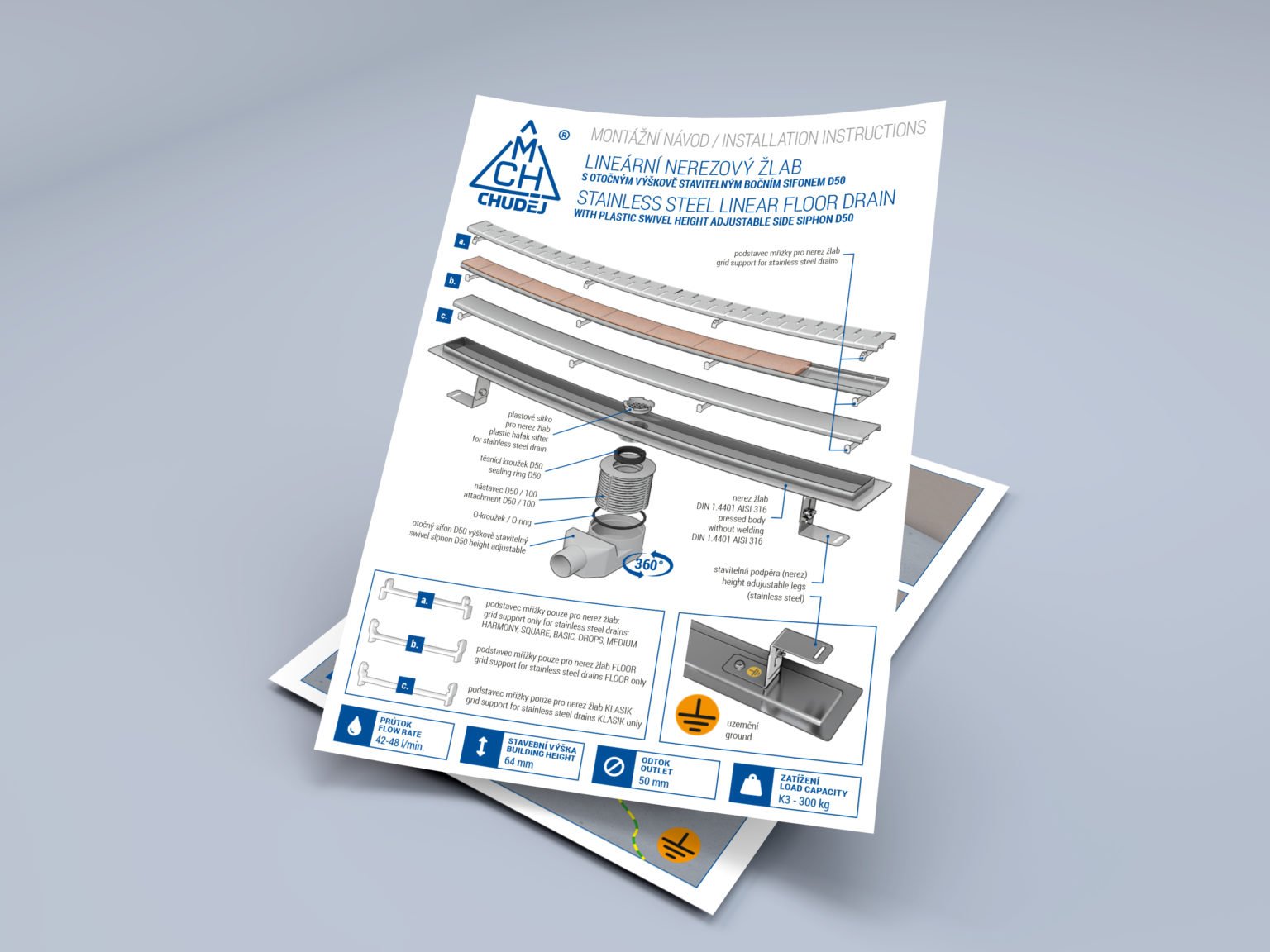 Multi-inlet floor drains with side outlet D50/75 MULTI, stainless steel ...