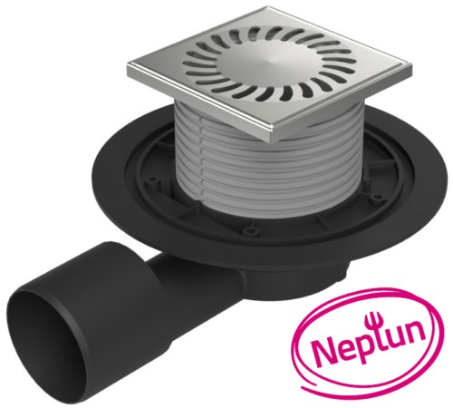 Floor drain with side outlet D50/75, NEPTUN, stainless steel grid SUN ...