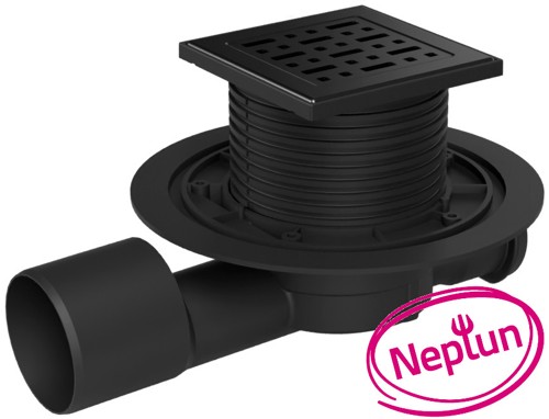 Multi-inlet floor drain black, side outlet D50/75, NEPTUNE, stainless ...