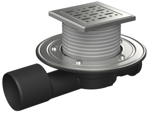 Multi-inlet floor drain, side outlet D50/75, stainless steel flange ...