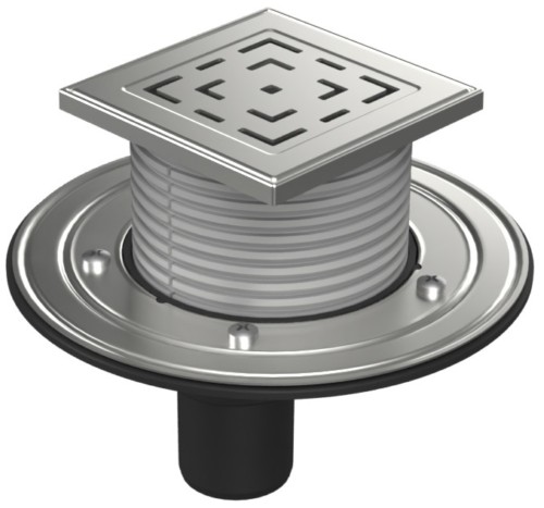 Floor drain with bottom outlet D50, stainless steel flange, grid ...