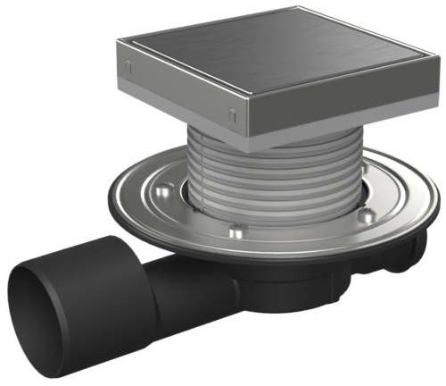 Multi-inlet floor drain, side outlet D50/75, stainless steel flange ...