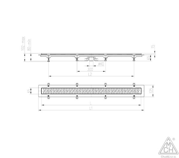 Linear floor drain with stainless steel frame, 750 mm, bottom outlet D ...