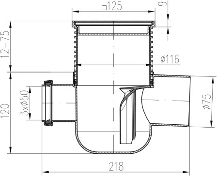 Multi-inlet floor drains with side outlet D75, stainless steel frame ...