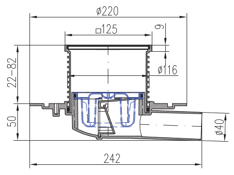 Floor drain with side outlet black D40, stainless steel grid SUN black ...