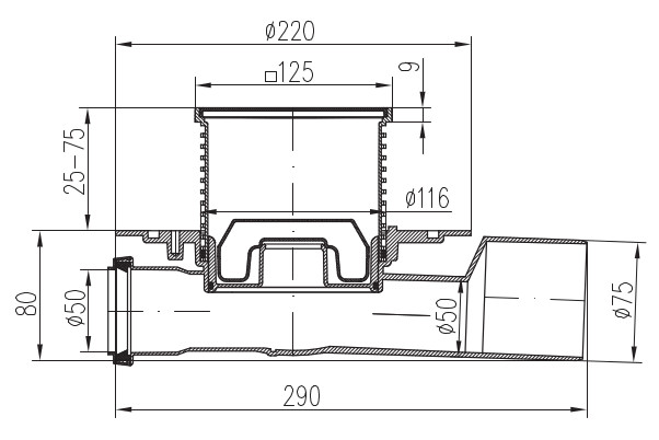 Multi-inlet floor drain black, side outlet D50/75, NEPTUNE, stainless ...
