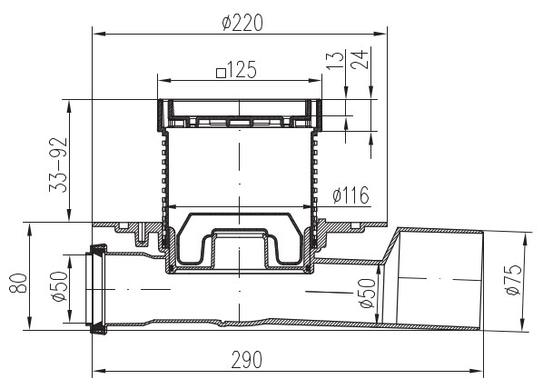 Multi-inlet floor drain, side outlet D50/75, NEPTUNE, stainless steel ...