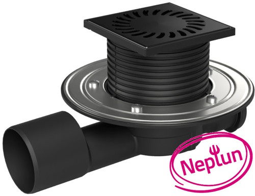 Multi-inlet floor drain black, side outlet D50/75, NEPTUNE, stainless ...