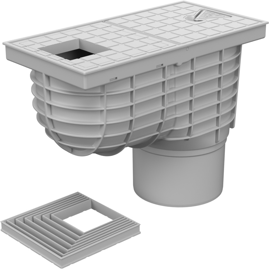 Bottom street drain, outlet D125 grey, square cover - CHUDĚJ, s.r.o.