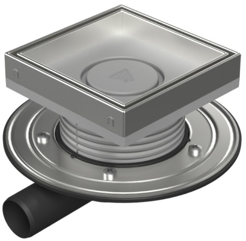 Floor drain with side outlet D40, stainless steel flange, frame, grid ...