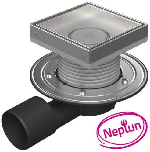 Floor drain with side outlet D50/75, NEPTUN, stainless steel flange ...