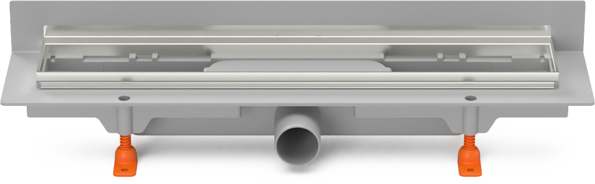 Linear. floor drain to wall with SS frame without grid, side outlet D40 ...
