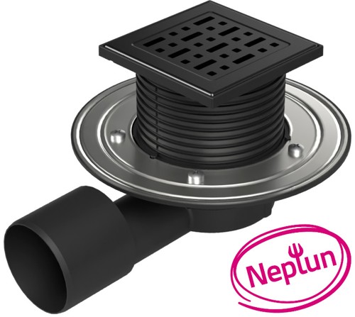 Floor drain with side outlet black D50/75, NEPTUN, stainless steel ...