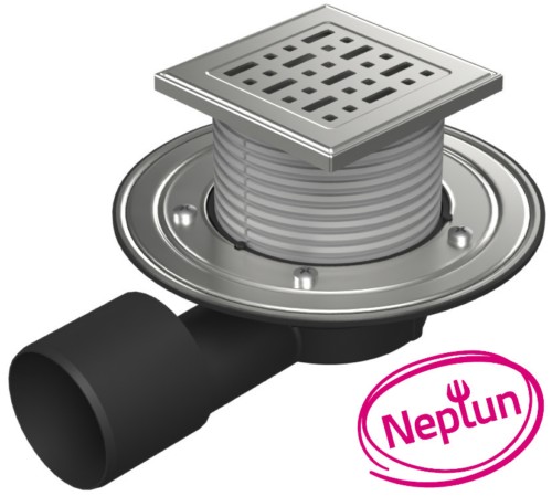 Floor drain with side outlet D50/75, NEPTUN, stainless steel flange ...
